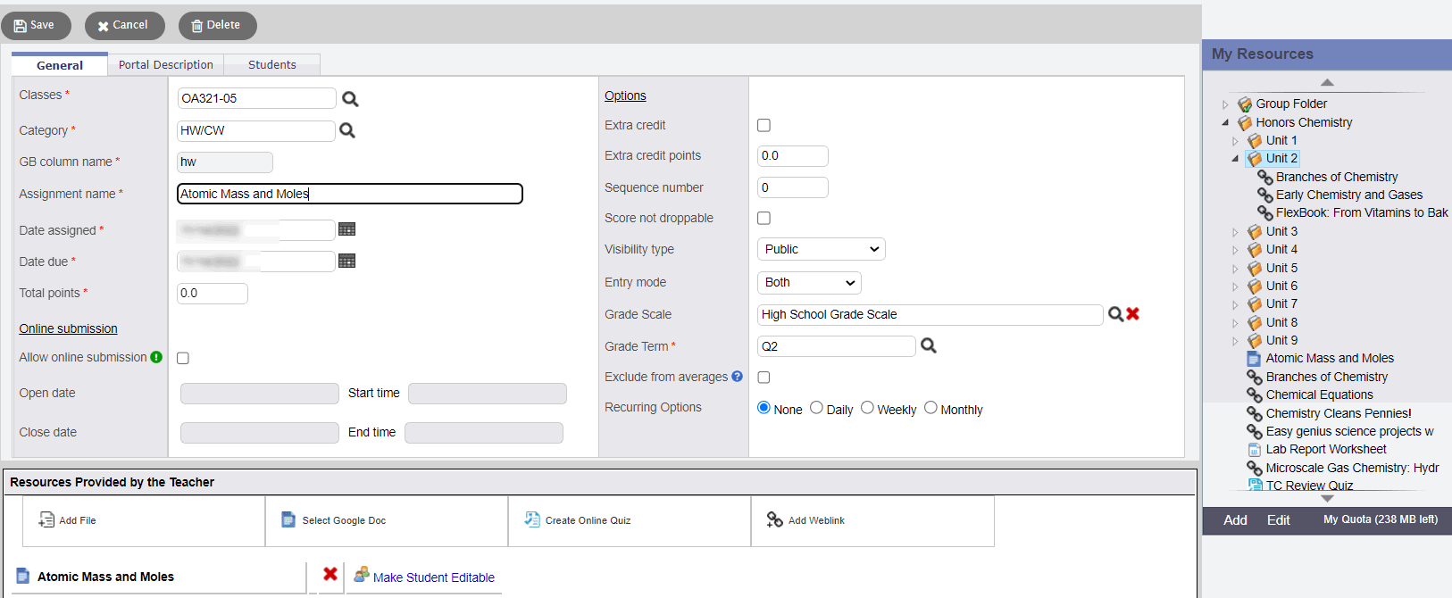 Add and Edit Assignments in the Planner