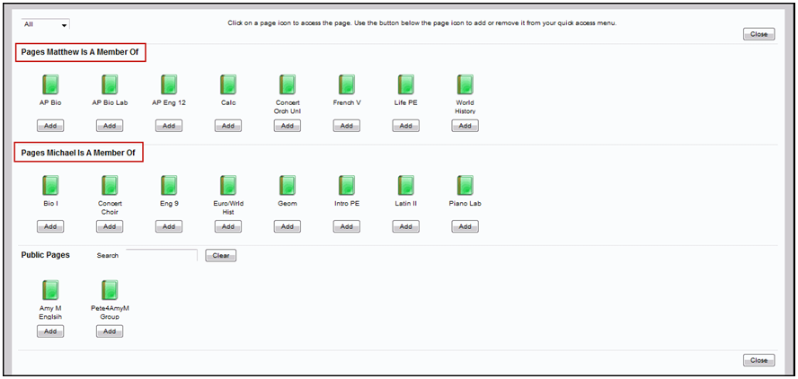 Academic, Athletic, Club, and Other Pages in the Portal