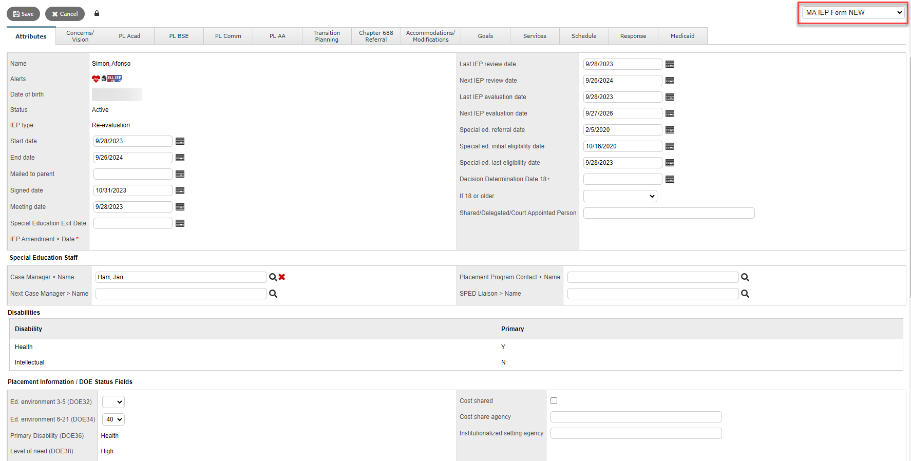 Enter IEP Placements Outside the School